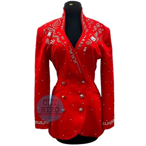 Vintage | Jackets & Coats | 8s Red Bejeweled Statement Blazer | Poshmark